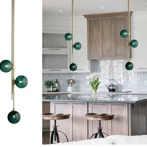 Accents | Mcm Green Glass Gold 3 Globe Pendant Light Fixture New In Box ...